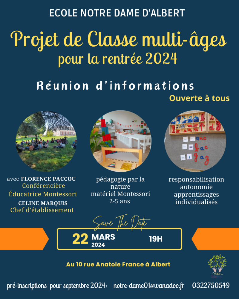 Projet de classe multi-âges pour la rentrée 2024 - Notre Dame Albert